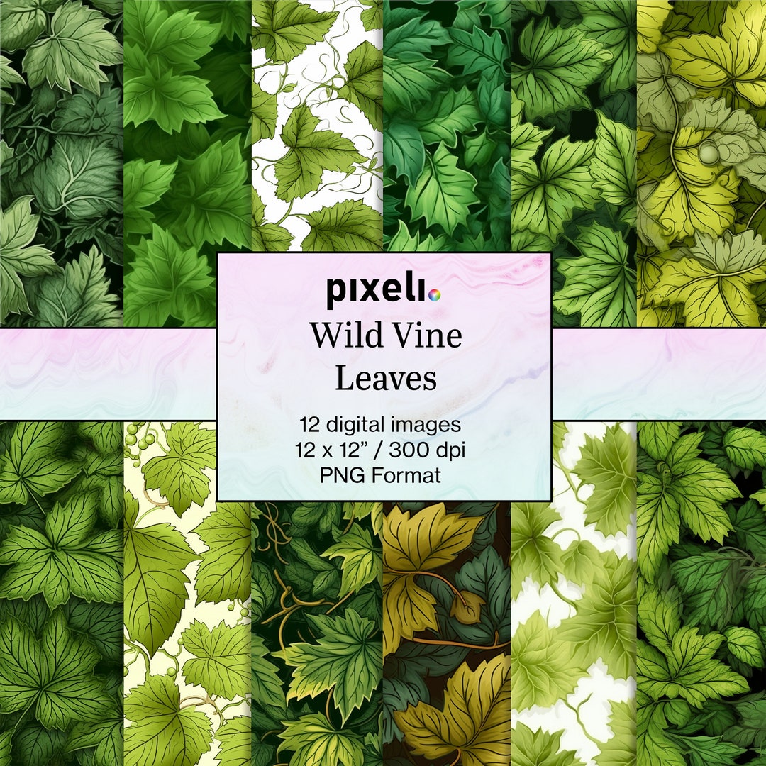 Wild Vine Leaves Collection - 12 Digital Papers Pack Seamless Pattern ...
