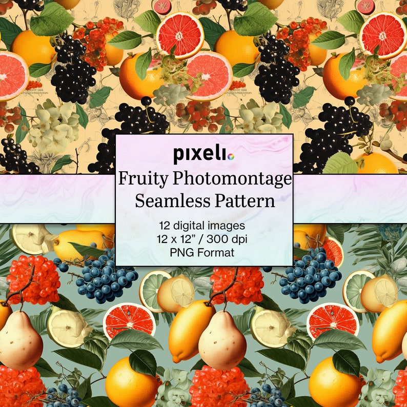 Fruity Photomontage - 12 Seamless Patterns Commercial Use Digital ...