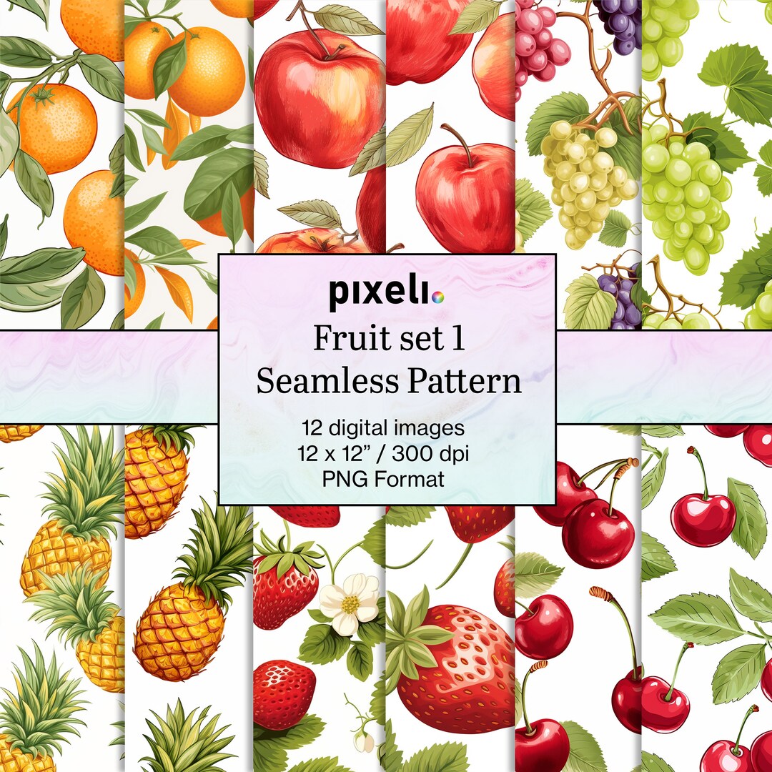 Fruit Set 1 - Seamless Patterns Digital Papers Commercial Use Scrapbook ...