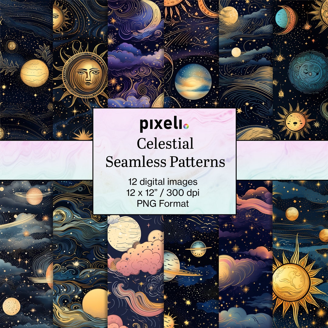 Celestial - 12 Seamless Patterns Digital Paper Commercial Use Digital ...