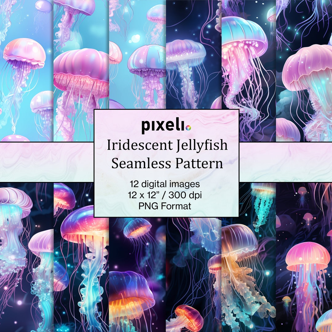 Iridescent Jellyfish Seamless Patterns - Set of 12 Digital Patterns ...