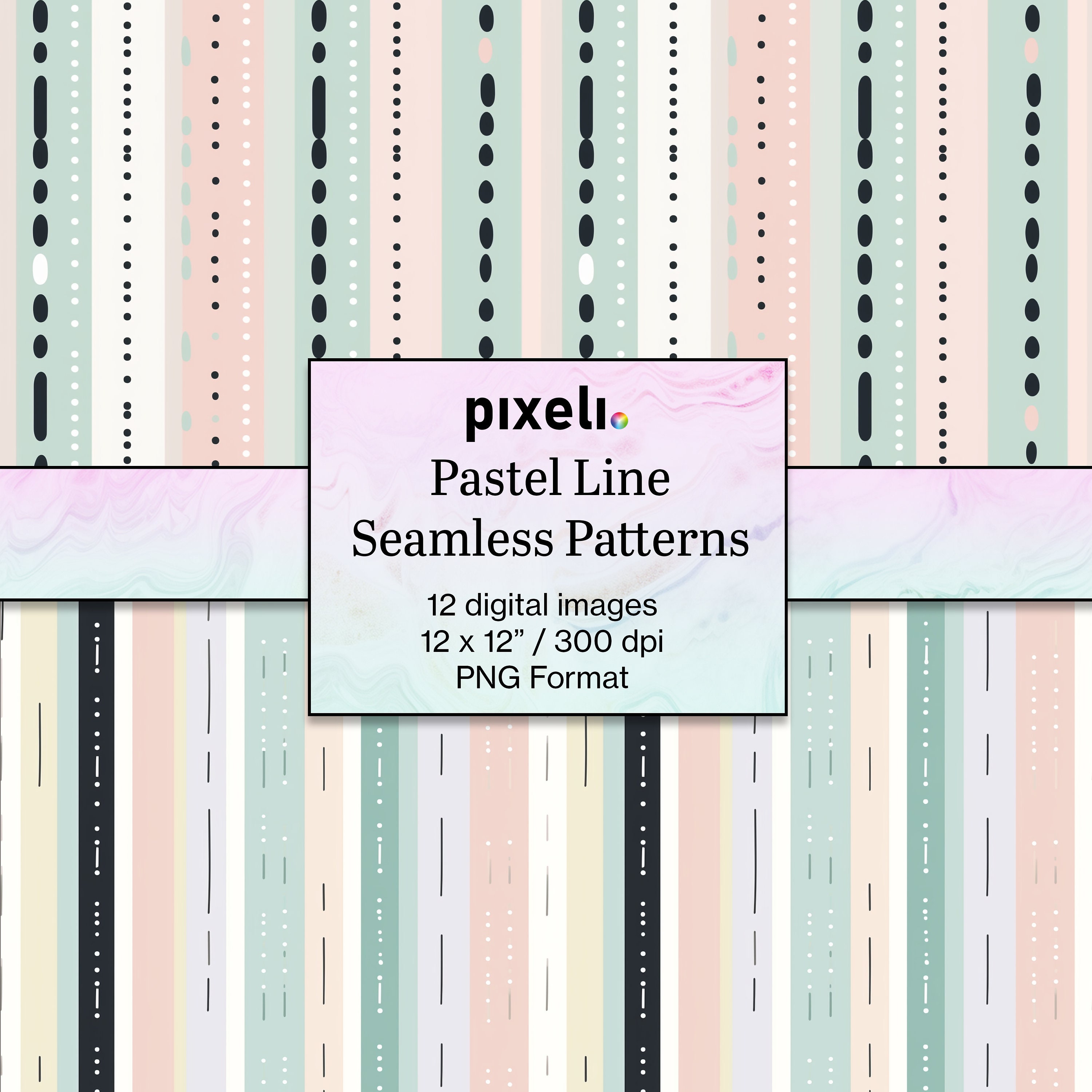 Pastel Line Seamless Patterns - 12 Digital Seamless Patterns Digital ...