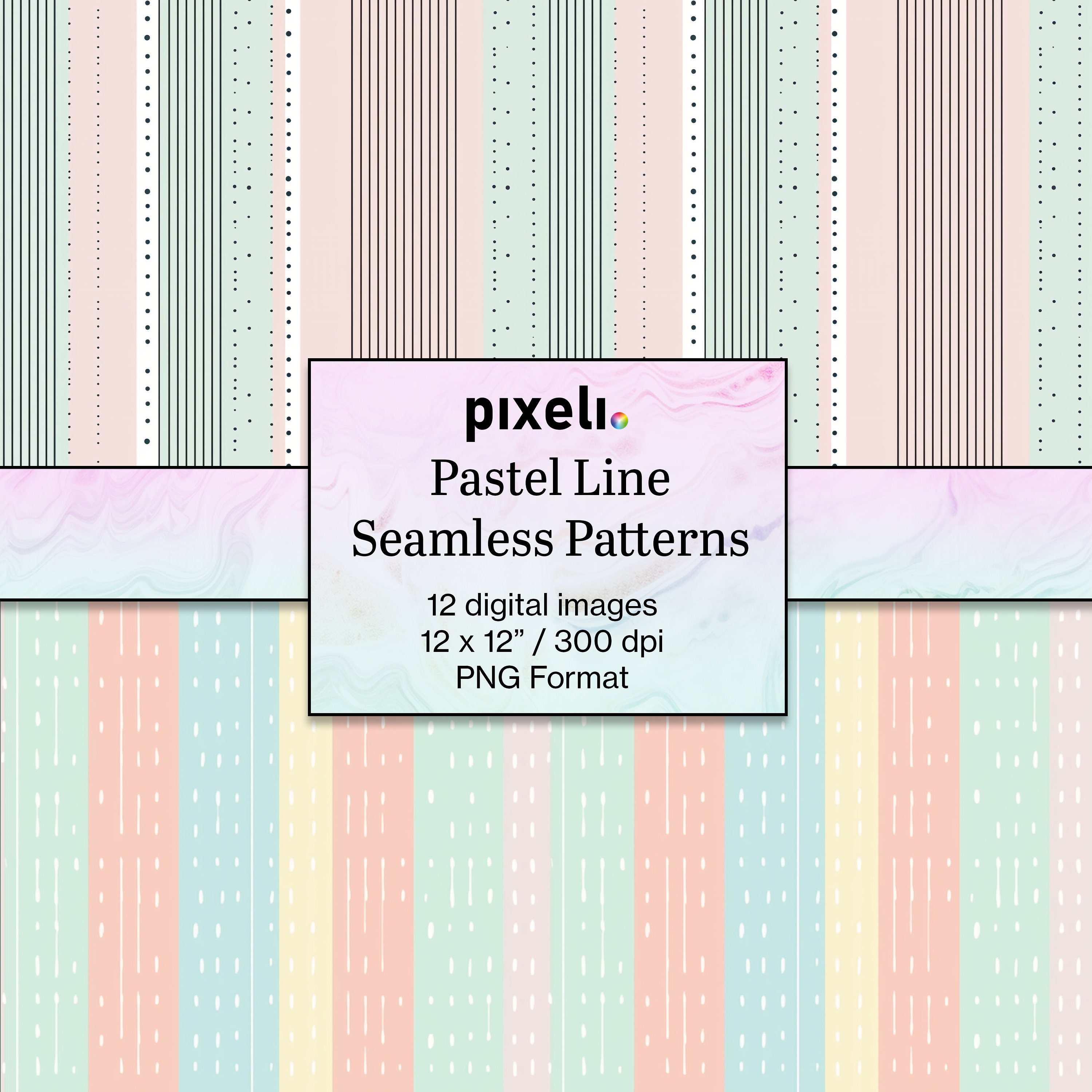 Pastel Line Seamless Patterns - 12 Digital Seamless Patterns Digital ...
