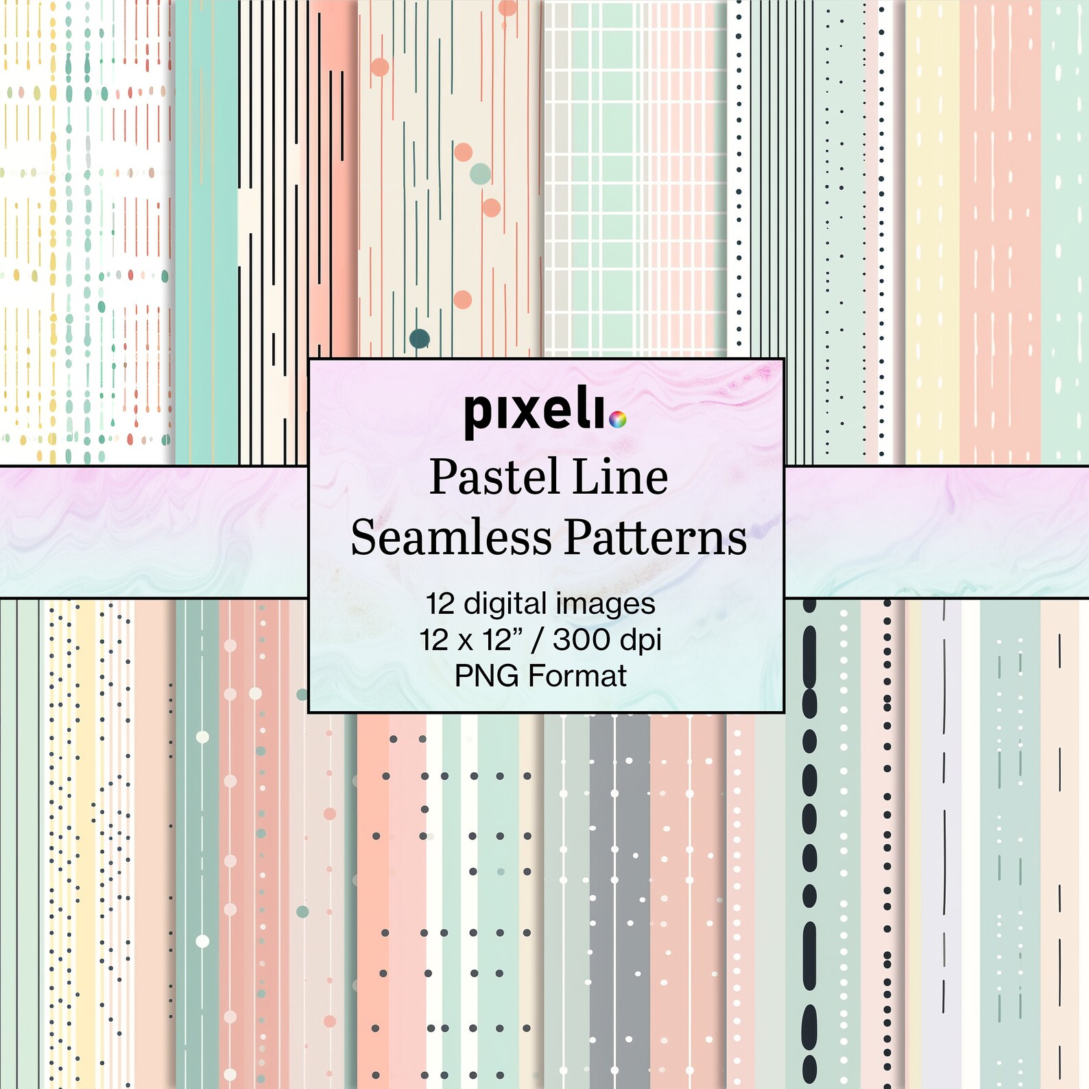 Pastel Line Seamless Patterns - 12 Digital Seamless Patterns Digital ...