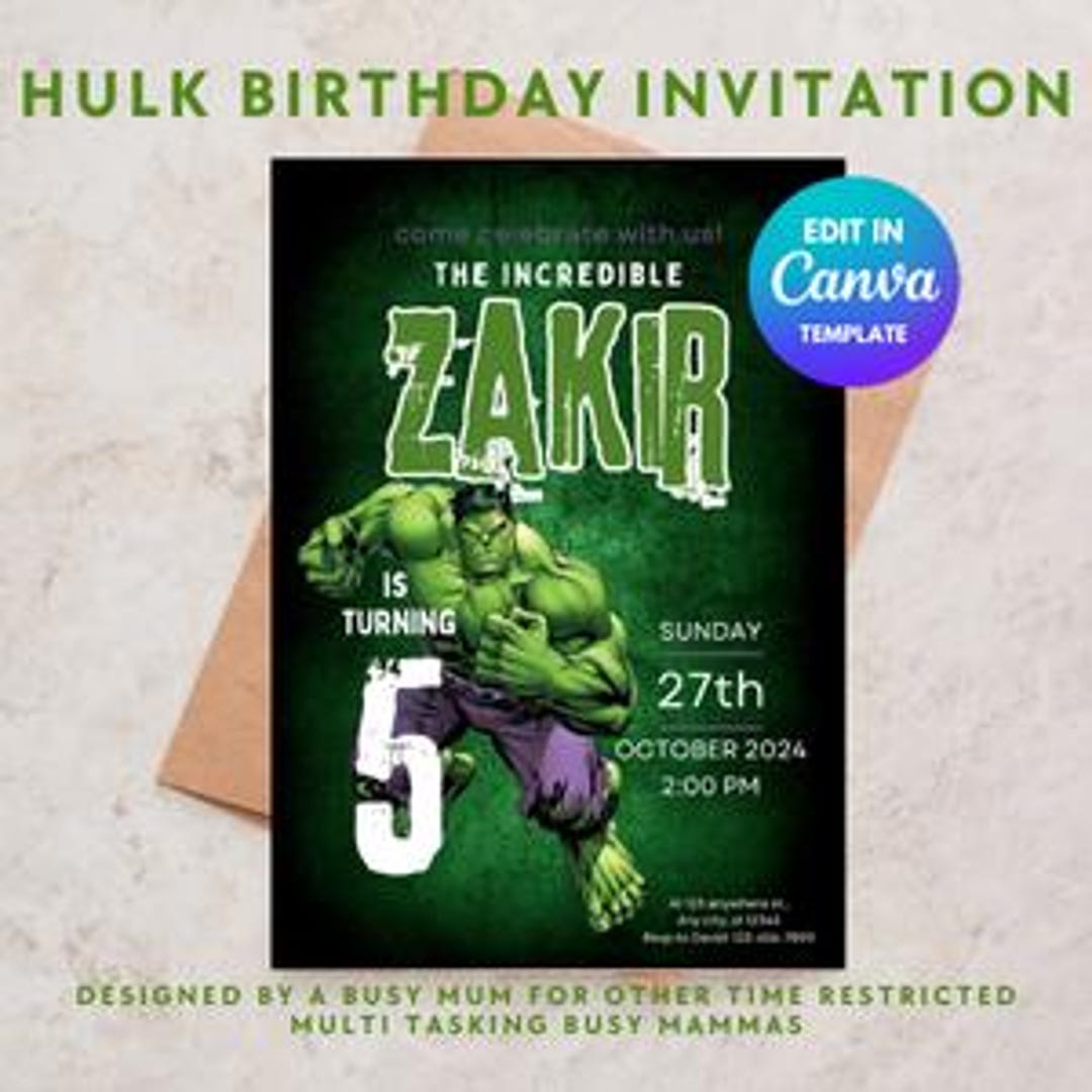Hulk Birthday Invitation Bundle, Hulk Kids Party Invitation, Hulk Party ...