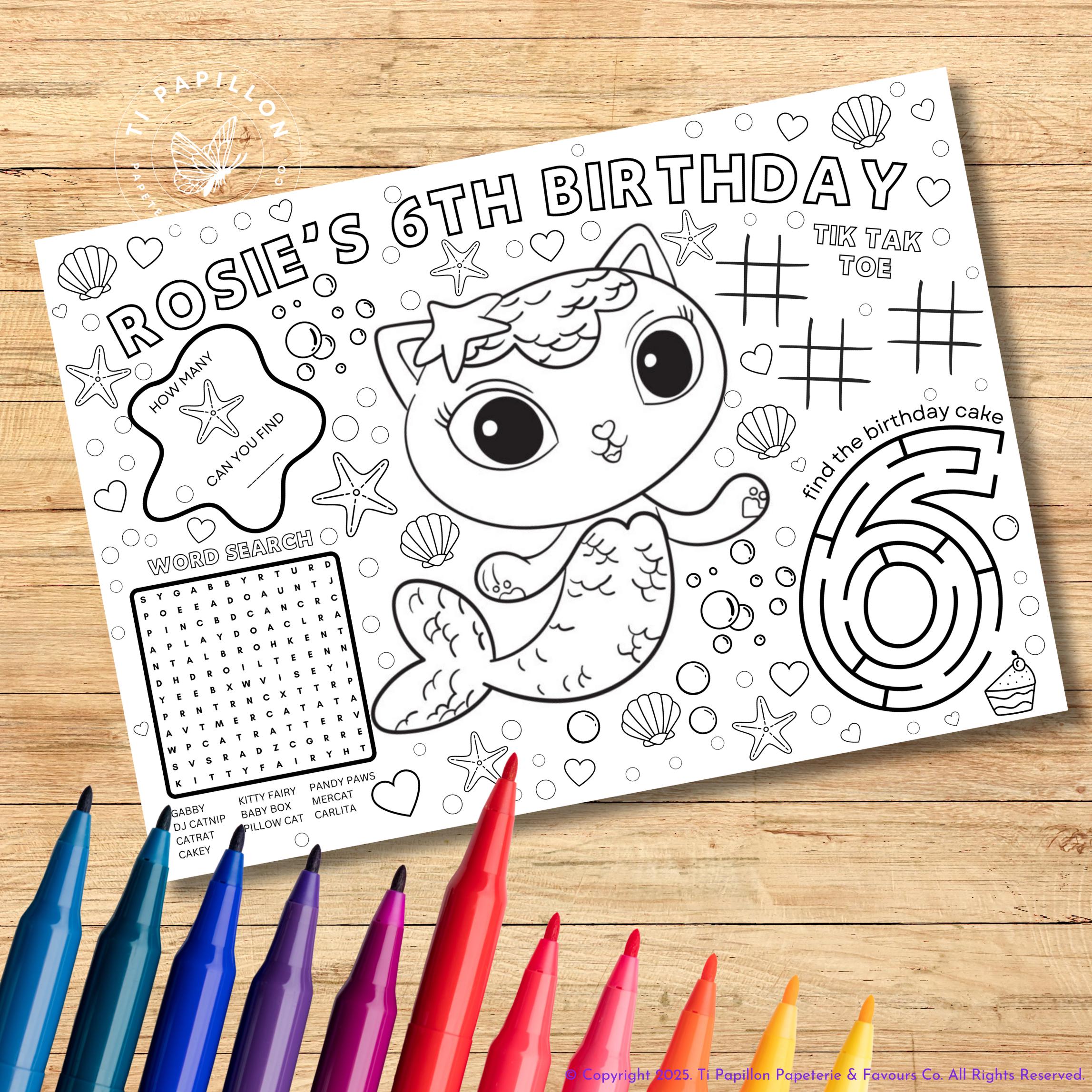 Gabbys Dollhouse Mercat Coloring Page, Printable Custom Birthday ...