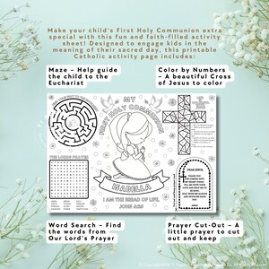 First Holy Communion Activity Sheet for Girls, Editable Name, Catholic ...