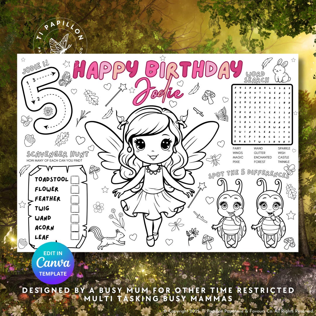 Fairy Activity Sheet Activity Sheet for Kids, Birthday Printable, Kids ...
