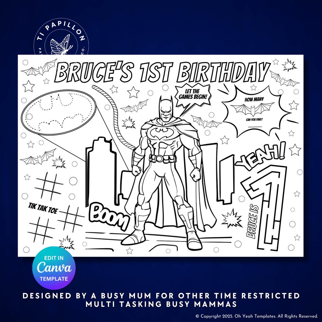 Batman Activity Sheet, Batman Coloring Page, Batman Birthday, Batman ...