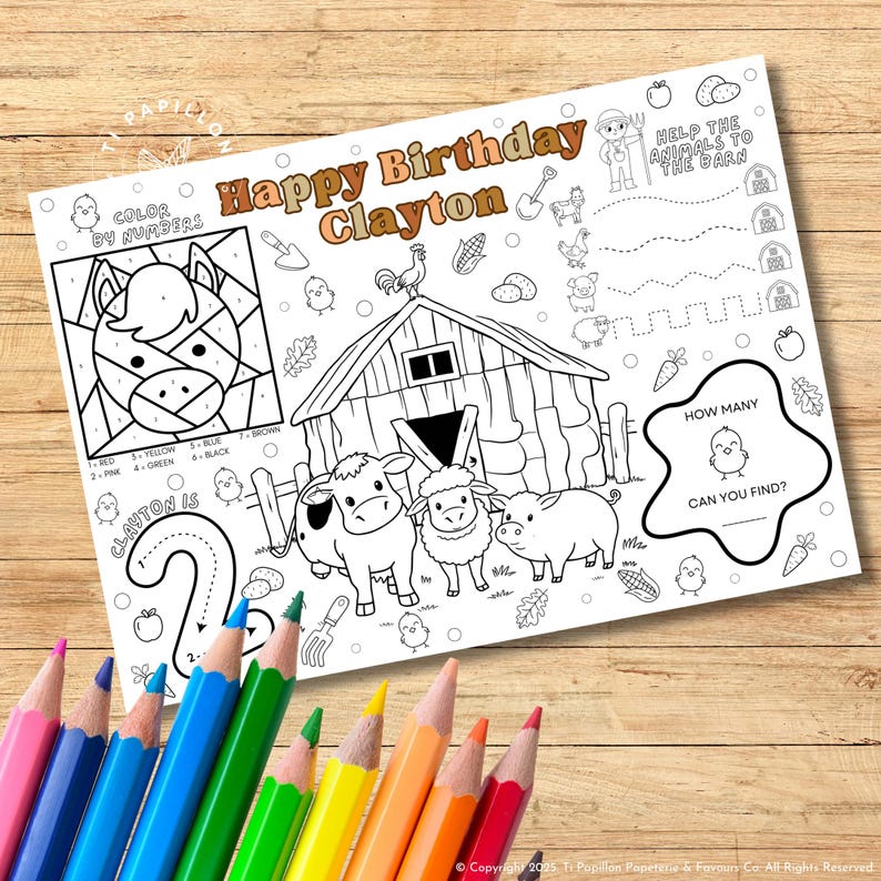 Animal Farm Activity Sheet for Kids, Editable Name, Birthday Printable ...