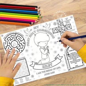 First Holy Communion Activity Sheet for Boys, Editable Name, Catholic ...