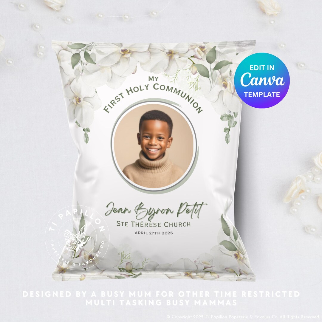 First Holy Communion Chip Bag, Printable Party Favor, Chip Bag Template ...