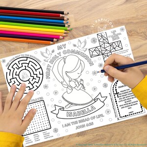First Holy Communion Activity Sheet for Girls, Editable Name, Catholic ...