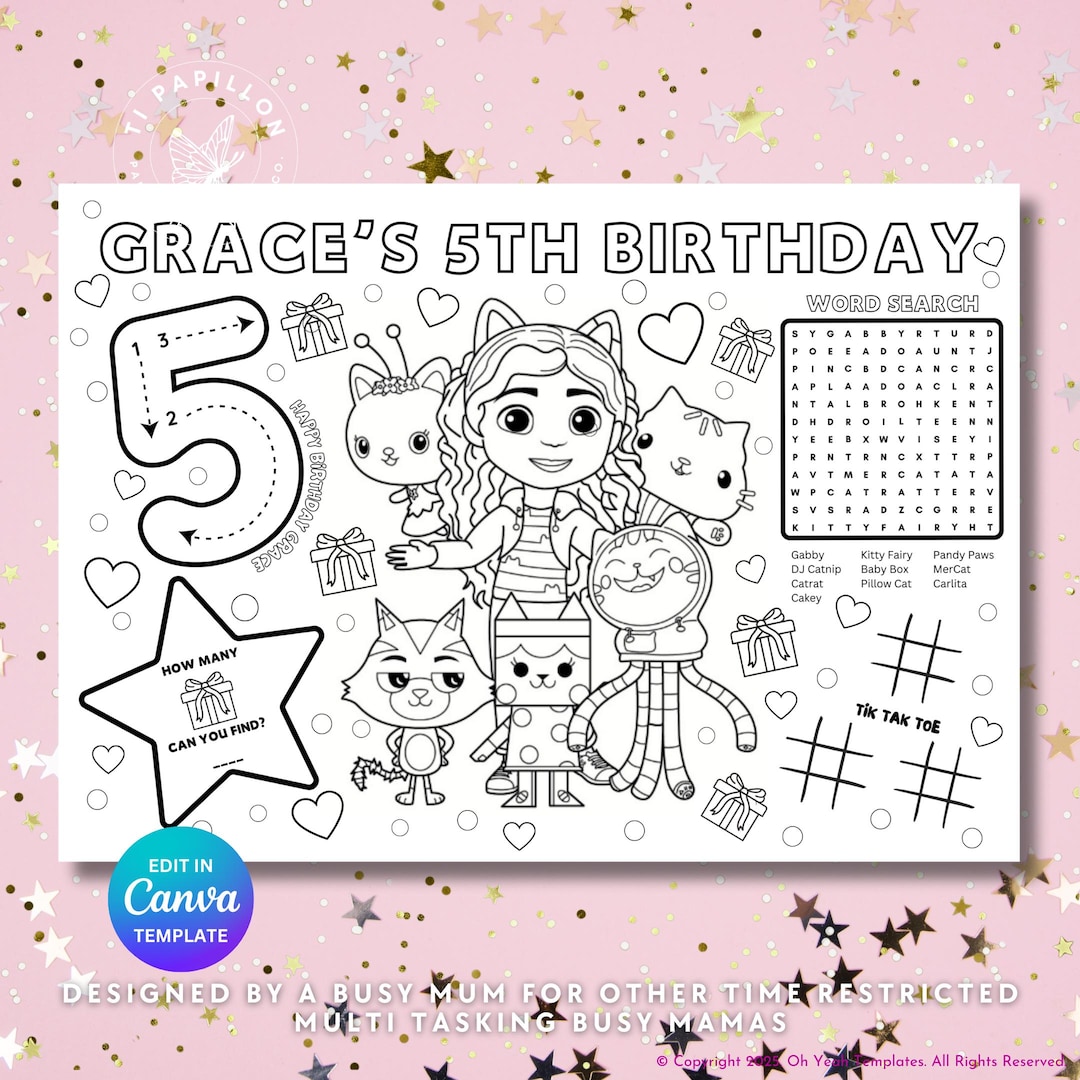 Gabby's Dollhouse Activity Sheet, Printable Custom Birthday Coloring ...