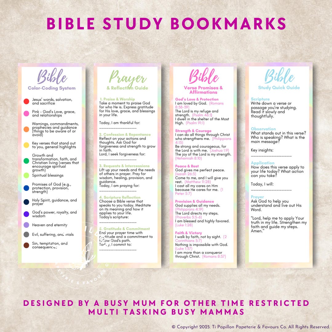 Bible Study Bookmarks Set of 4, Pastel Printable Faith Bookmarks ...