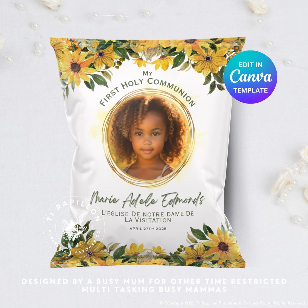 First Holy Communion Chip Bag, Printable Party Favor, Chip Bag Template ...