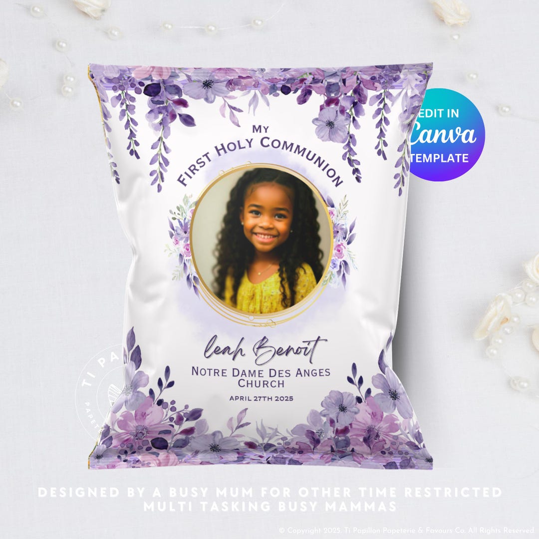 First Holy Communion Chip Bag, Printable Party Favor, Chip Bag Template ...