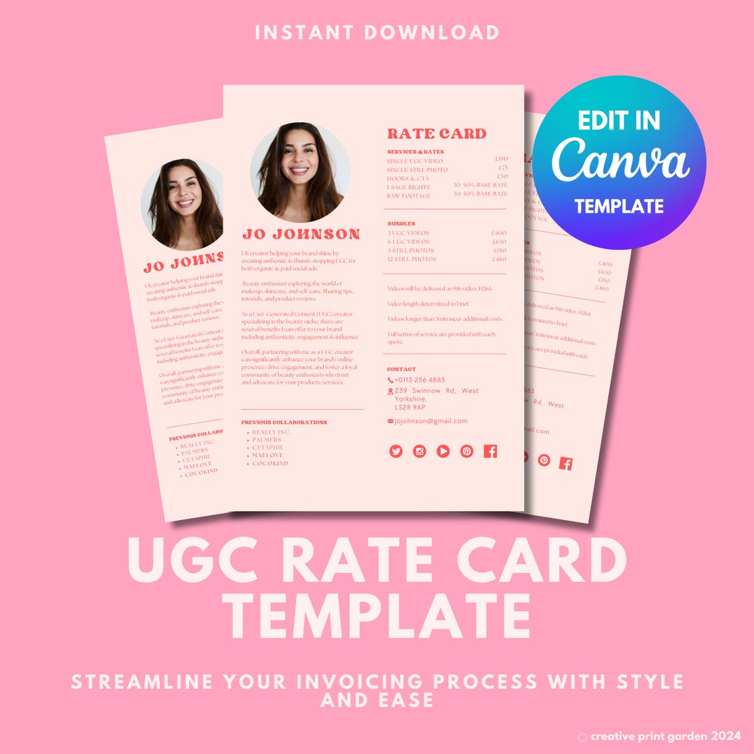 UGC Rate Card Retro Pink Template, Rate Card Template, UGC, Canva ...