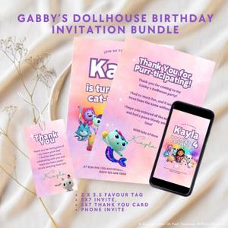 Gabby Dollhouse Invitation, Editable Invitation Template, Gabby ...