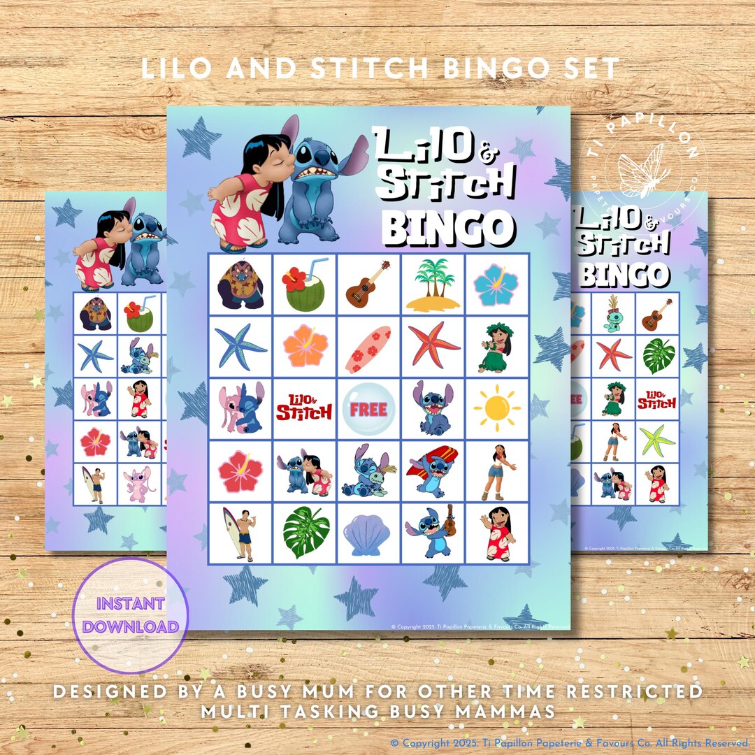 Lilo and Stitch Bingo Game, Lilo and Stitch Bingo Game, Set of 20 Cards ...