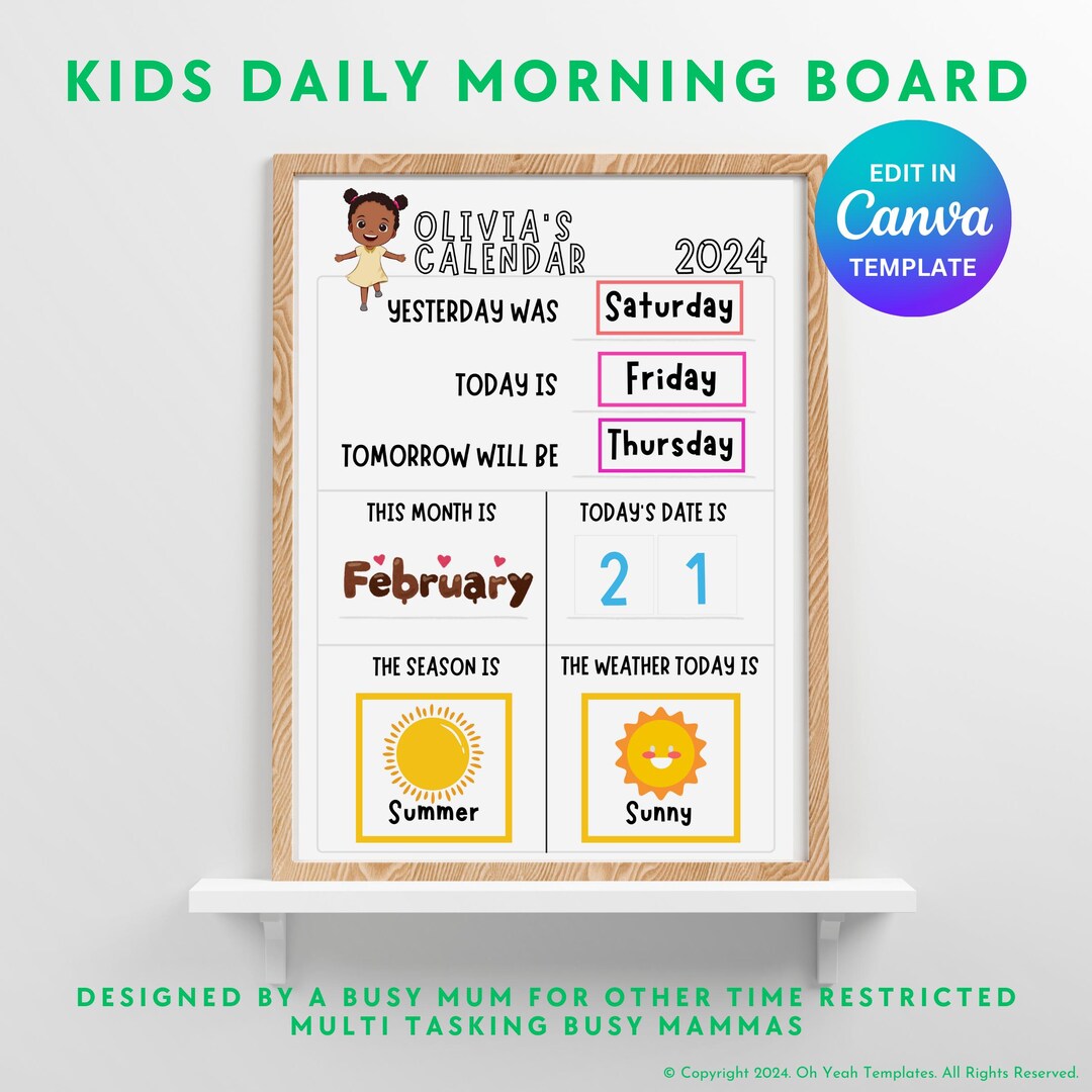 Daily Morning Board, A3 Kids Daily Calendar, Time Board, Kids Daily ...