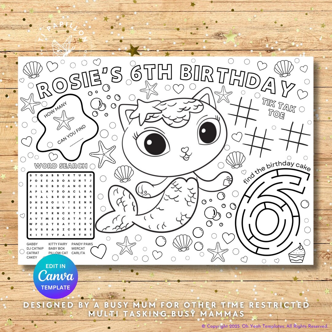Gabbys Dollhouse Mercat Coloring Page, Printable Custom Birthday ...