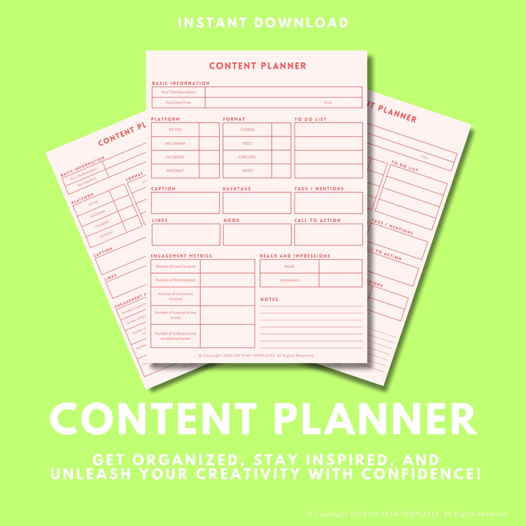 Printable Content Planner, Social Media Growth, UGC Creation Planner - Etsy