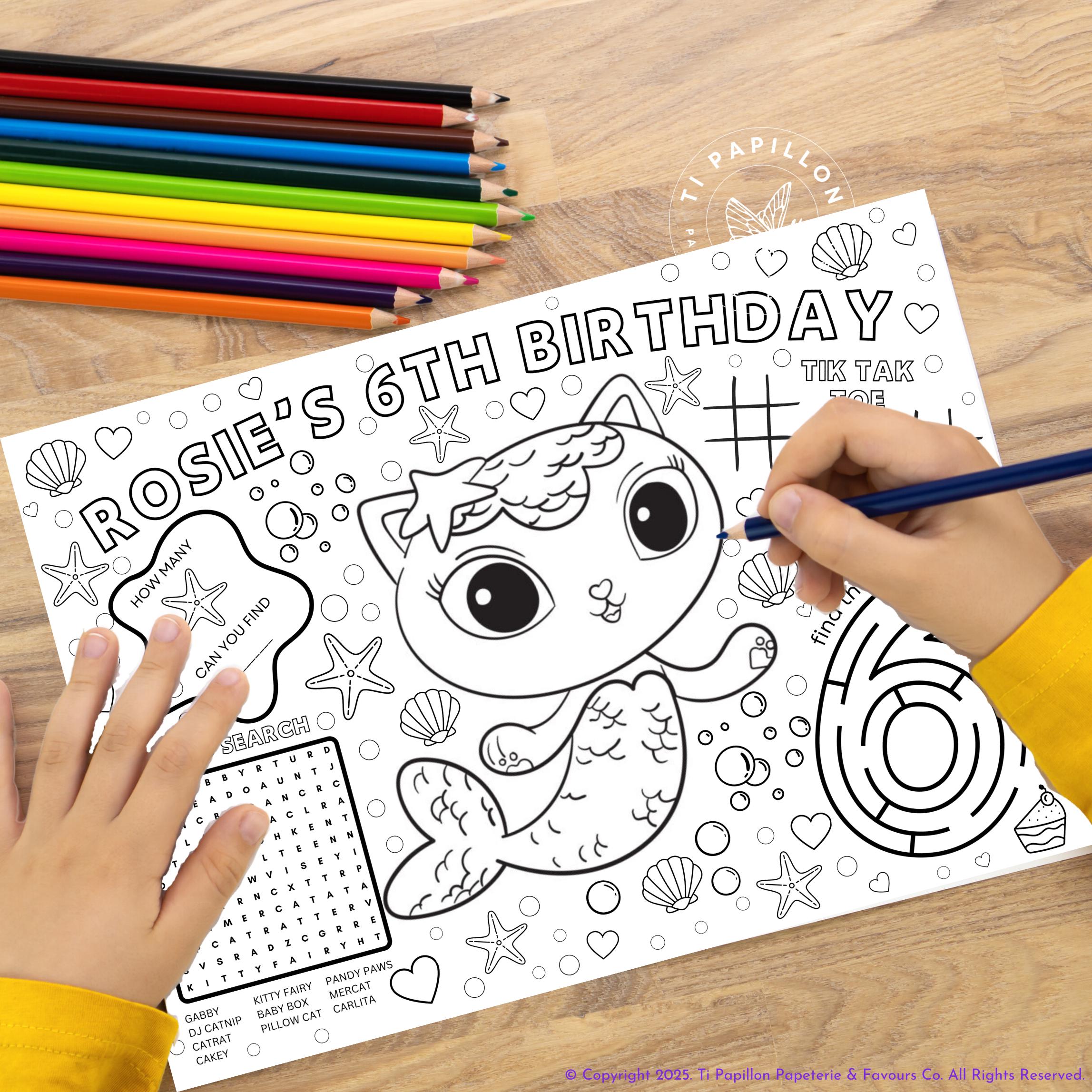 Gabbys Dollhouse Mercat Coloring Page, Printable Custom Birthday ...