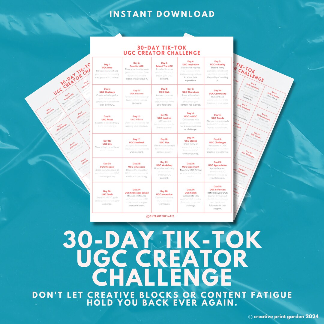 30 Day Tik-tok Challenge for UGC Creators, UGC Creations, 30 Day ...