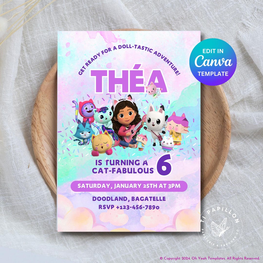 Gabby Dollhouse Invitation, Editable Invitation Template, Gabby ...