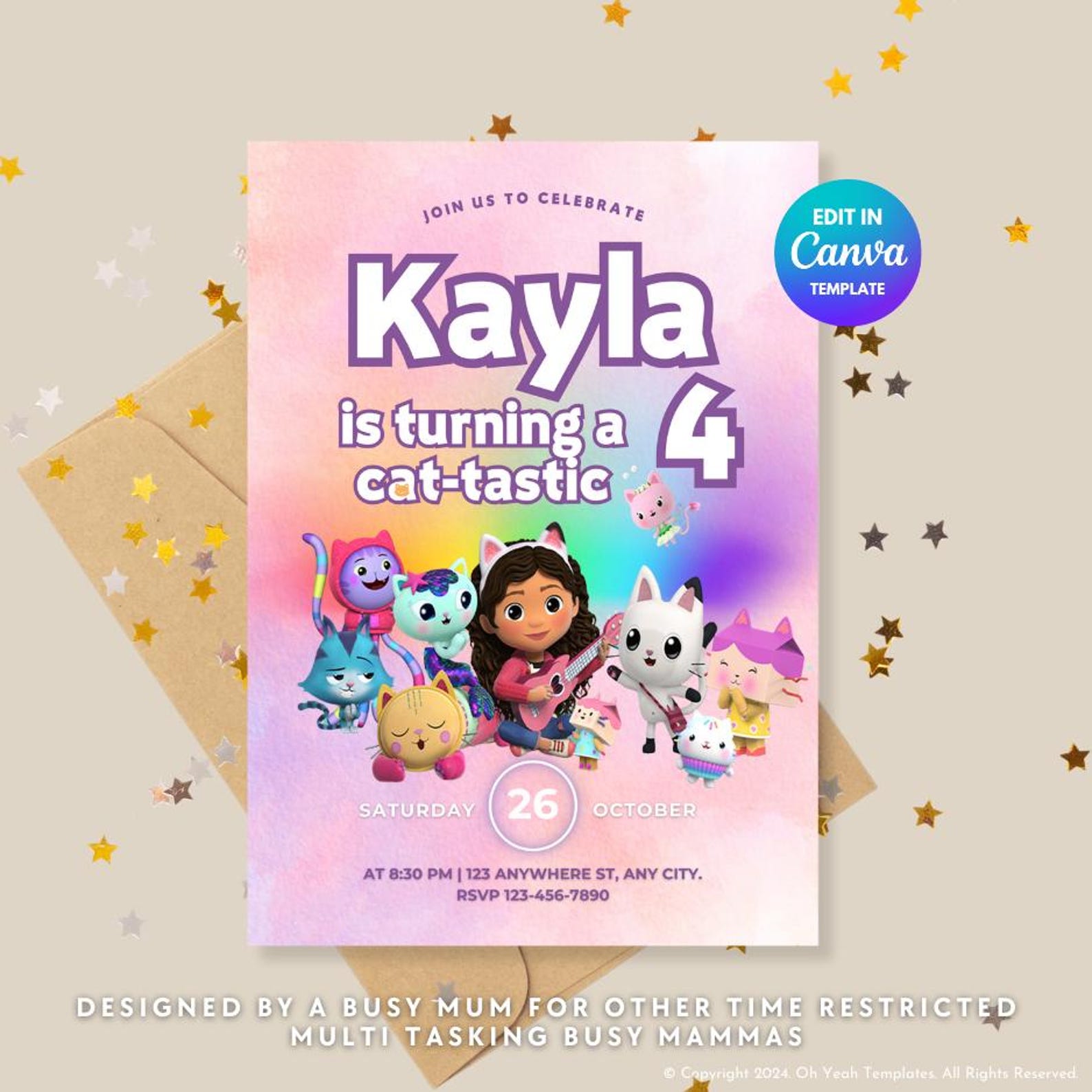 Gabby Dollhouse Invitation, Editable Invitation Template, Gabby ...