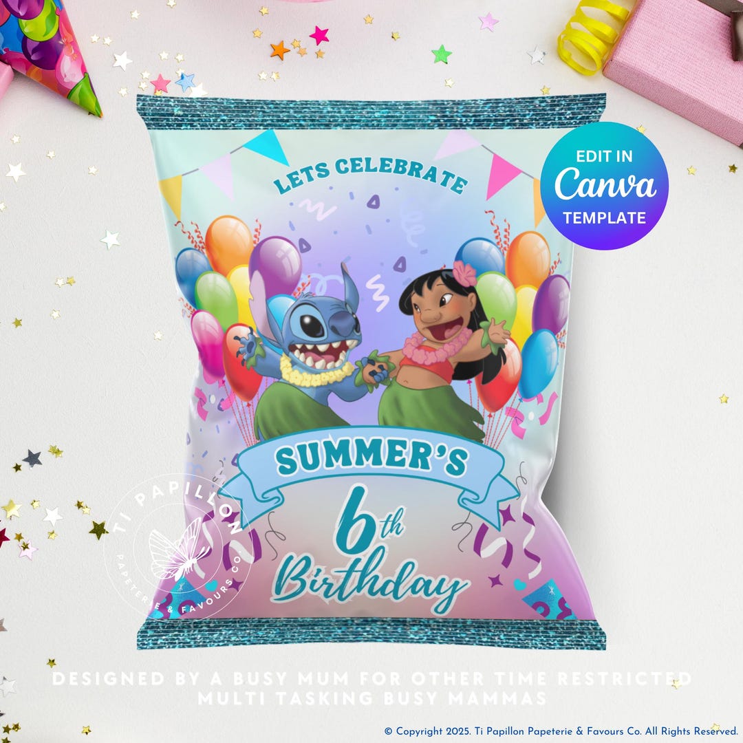 Lilo and Stitch Chip Bag Template, Editable Template, Lilo and Stitch ...