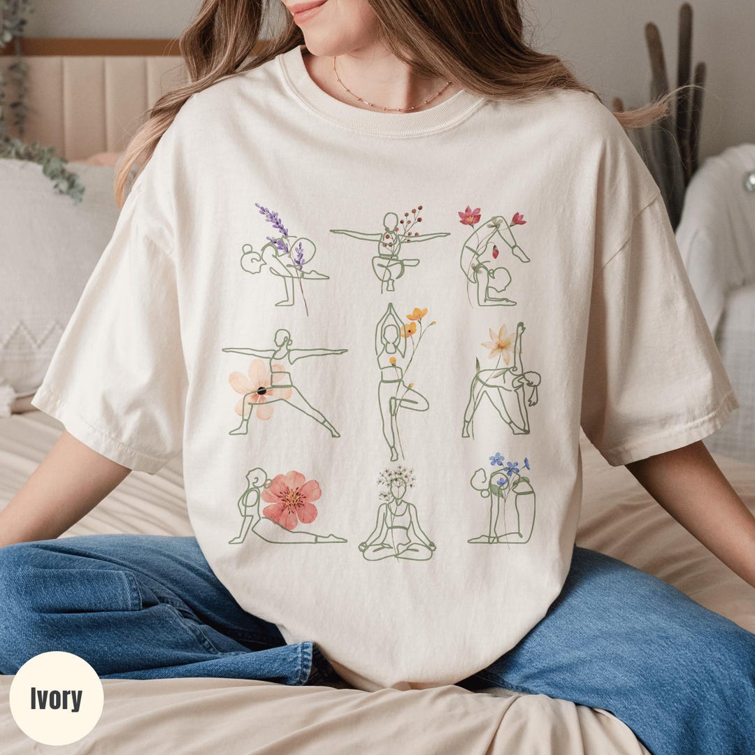 Comfort Colors Yoga Poses Shirt, Boho Wildflower Yogi Tee, Gift for ...