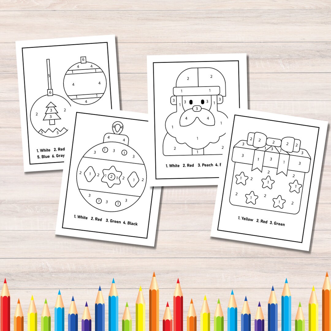 20 Christmas Color by Numbers Pages, Kids Activity Pages, Christmas ...