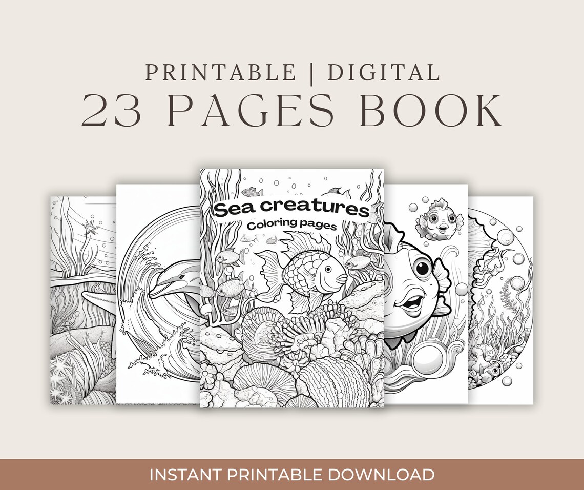 Sea Creatures Coloring Book, 23 Printable Pages (digital Download) - Etsy