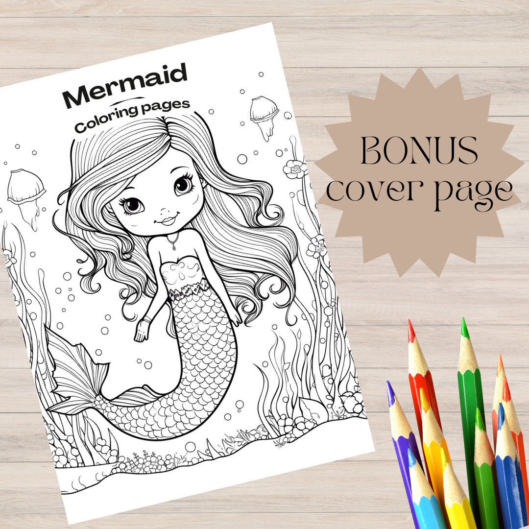 Mermaid Coloring Book for Kids Mermaid Coloring Pages Printable and ...