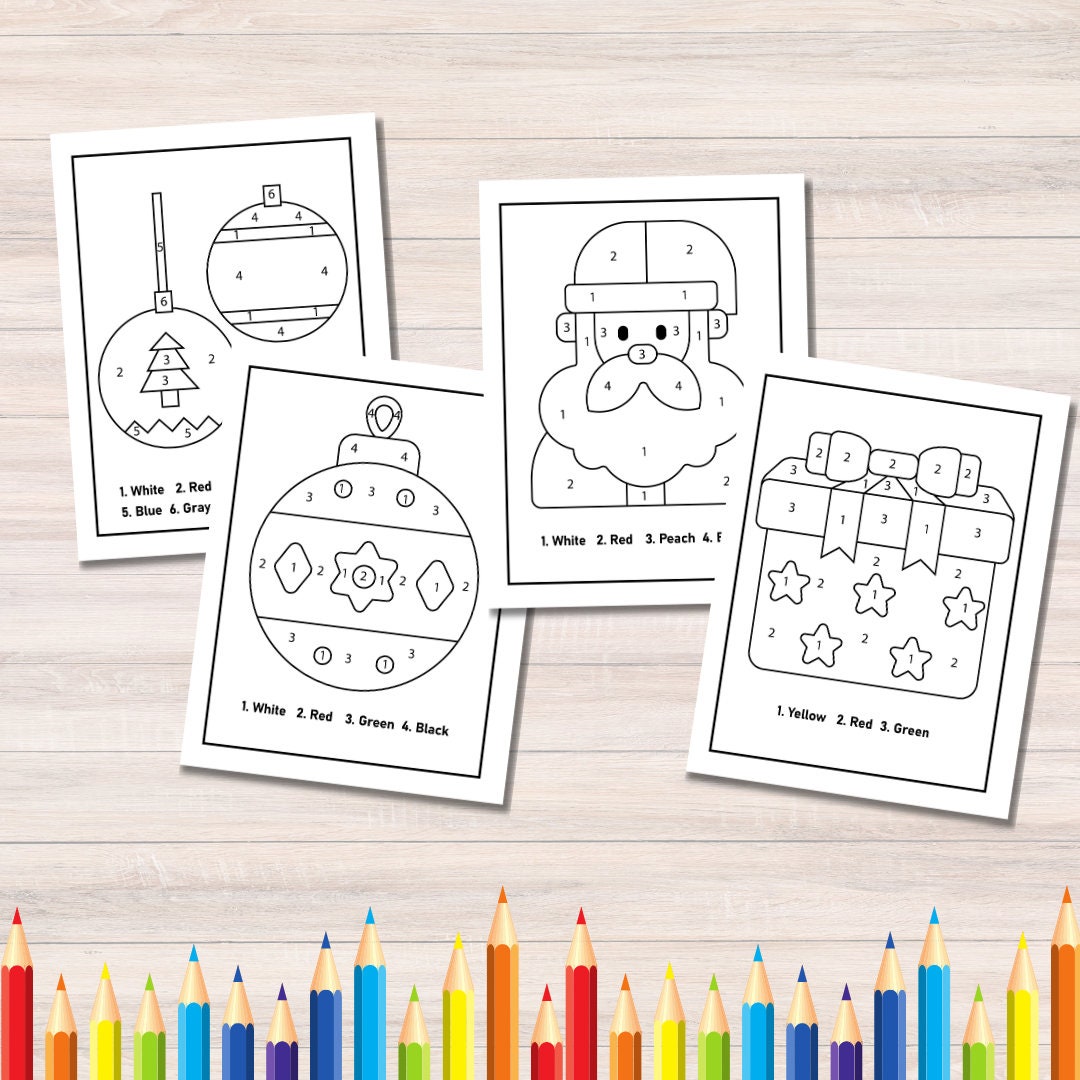 20 Christmas Color by Numbers Pages, Kids Activity Pages, Christmas ...