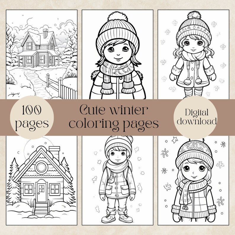 Cute Winter Coloring Pages for Kids, Holiday Coloring, Winter Activity ...