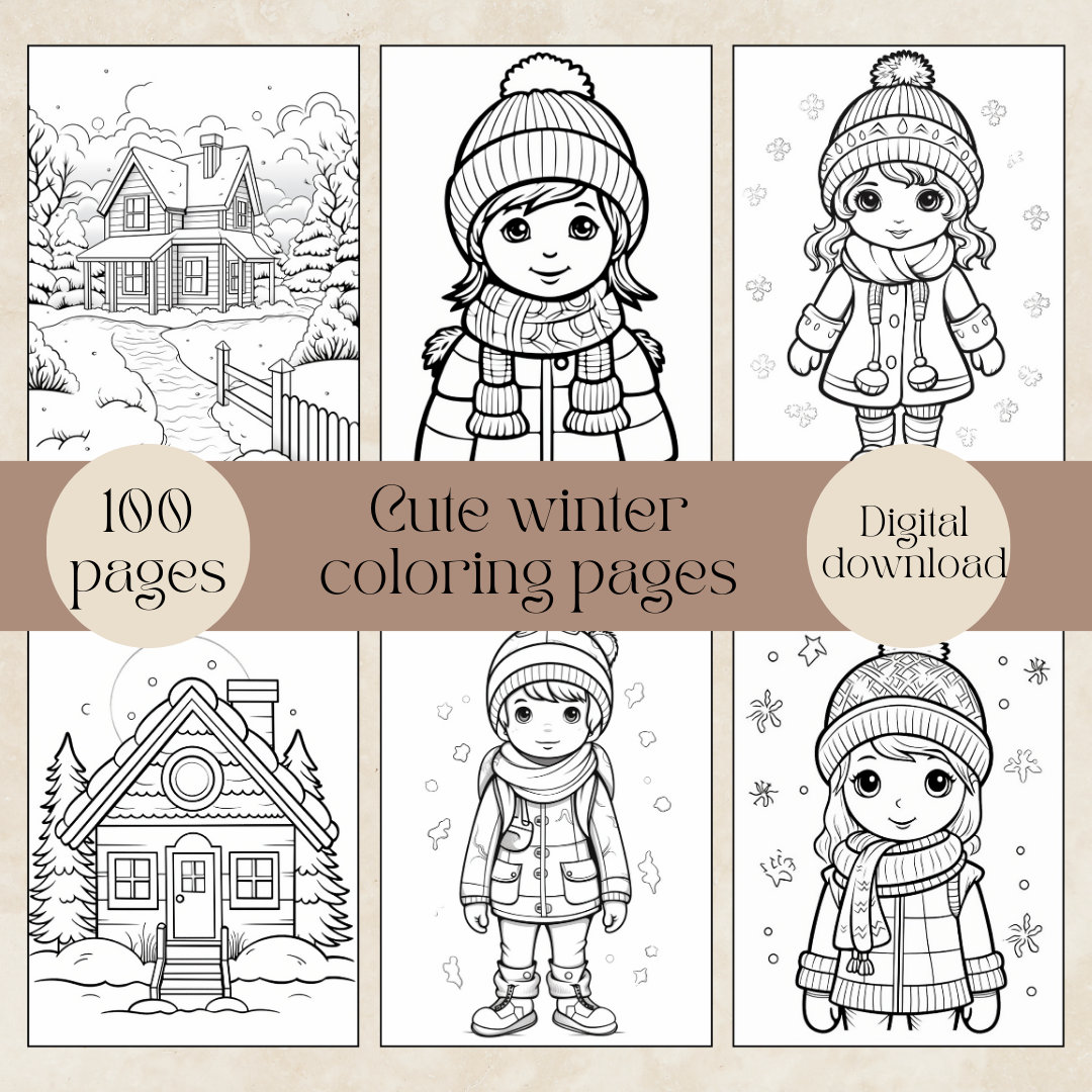 Cute Winter Coloring Pages for Kids, Holiday Coloring, Winter Activity ...