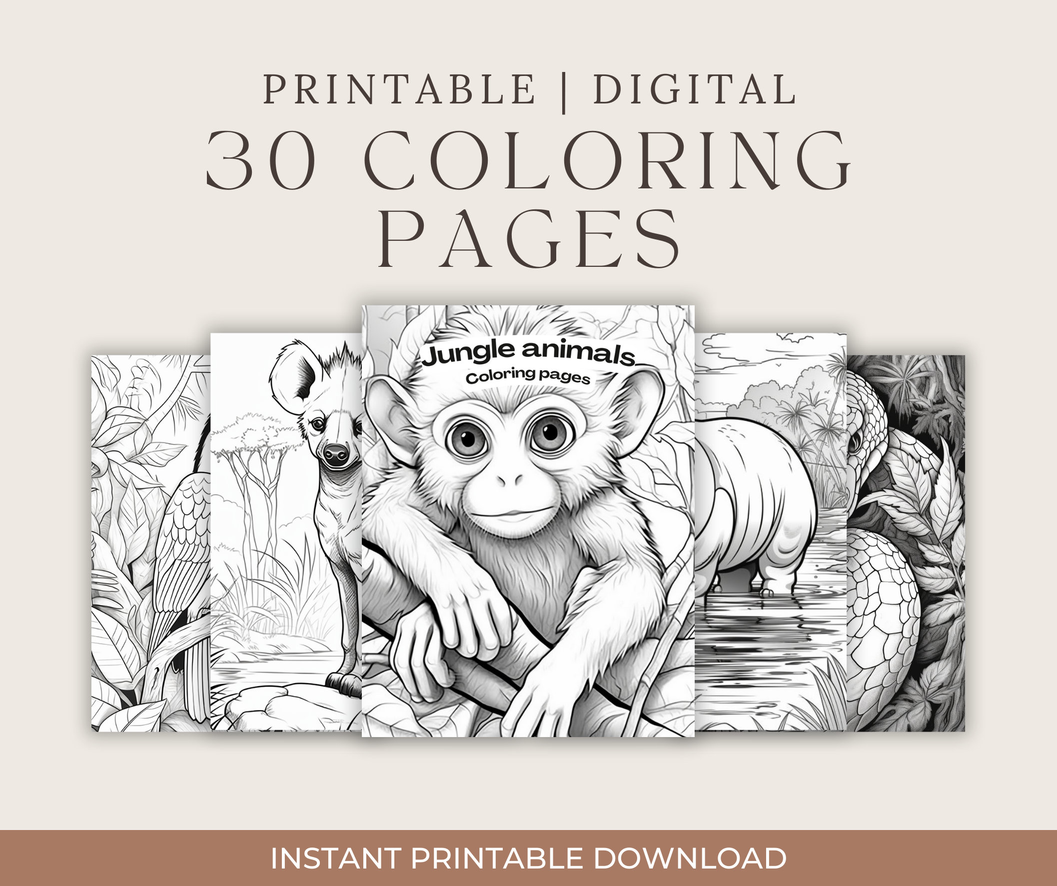 Coloring Sheets Jungle Animals Printable Coloring Pages for - Etsy