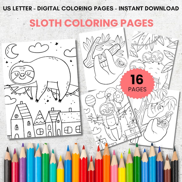 Sloth Coloring Book - Etsy