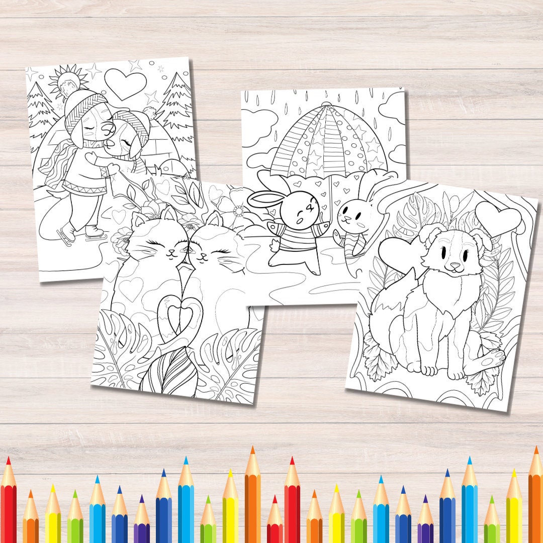 Valentine's Day Animal Coloring Pages for Kids (PDF) - Etsy