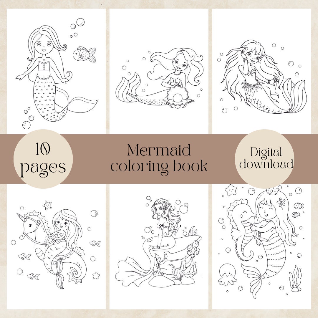 Mermaid Coloring Pages for Kids, Mermaid Coloring Book for Kids ...