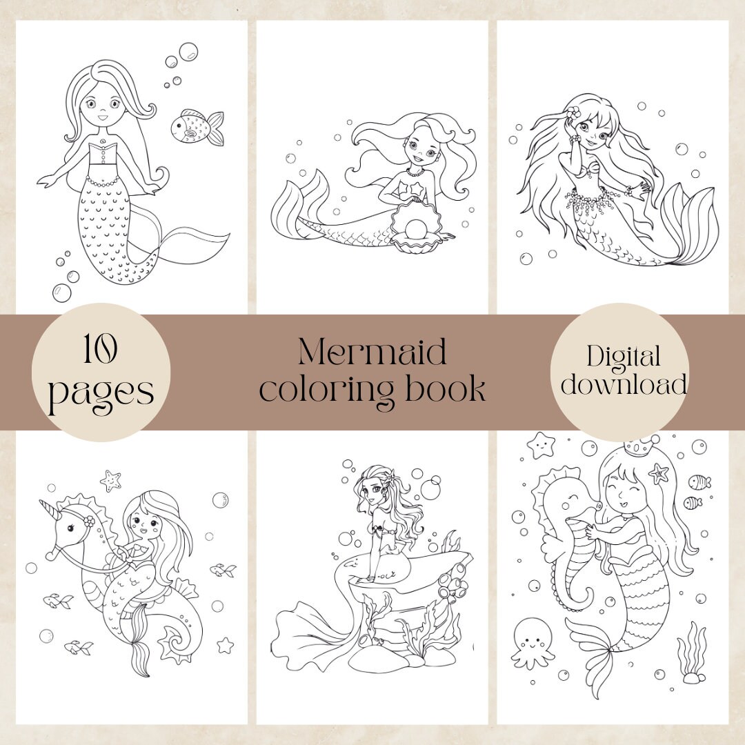 Mermaid Coloring Pages for Kids, Mermaid Coloring Book for Kids ...