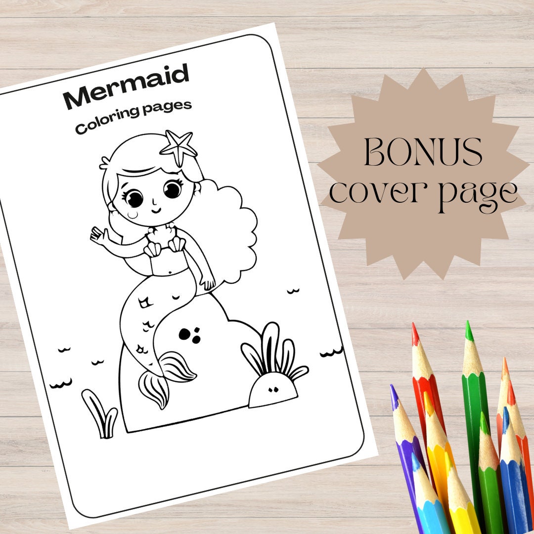Mermaid Coloring Book Pages for Kids Instant Download Mermaid - Etsy