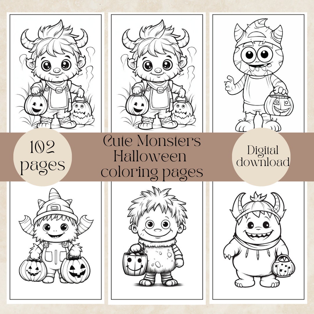 Cute Monsters Halloween Coloring Pages for Kids, Halloween Coloring ...