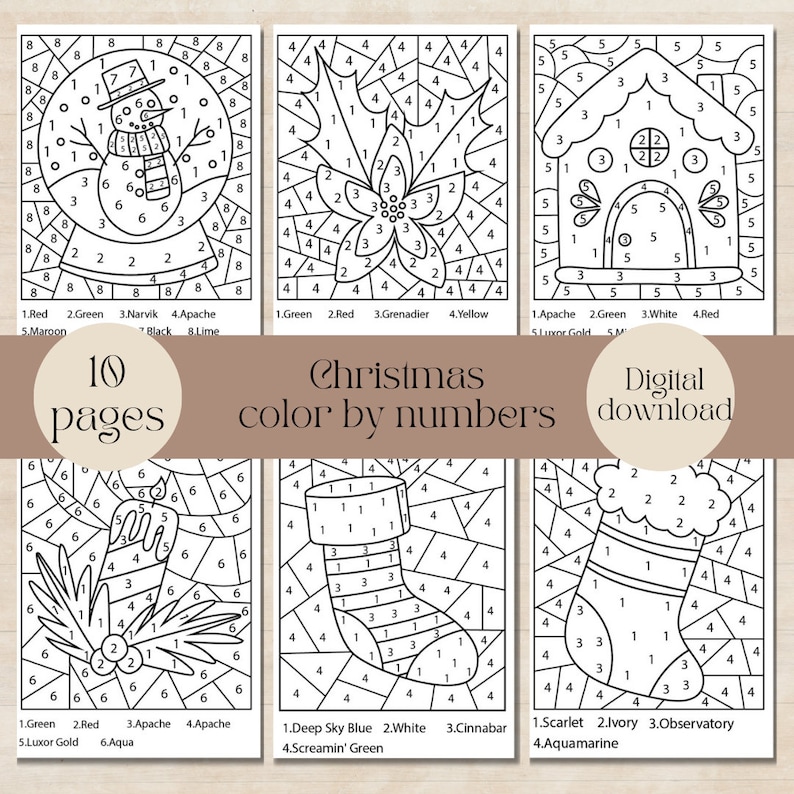 Christmas Color by Number, Christmas Coloring Pages, Christmas Activity ...