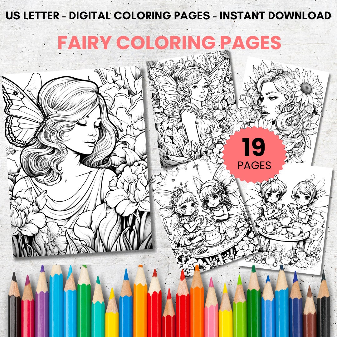 Fairy Coloring Pages for Kids and Adults, Fantasy Coloring, Fairy ...