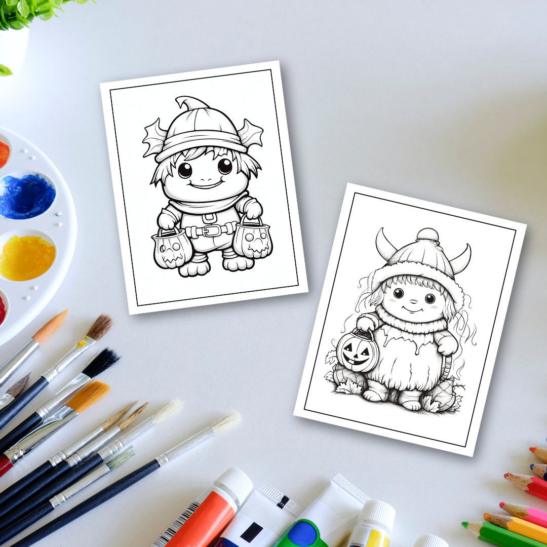 Cute Monsters Halloween Coloring Pages for Kids, Halloween Coloring ...