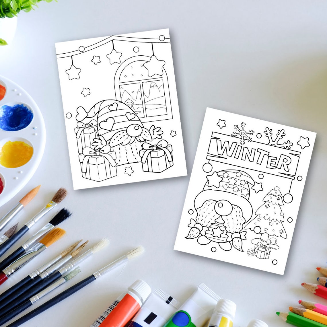 Winter Coloring Pages for Kids, Cute Gnome Winter Coloring Pages - Etsy